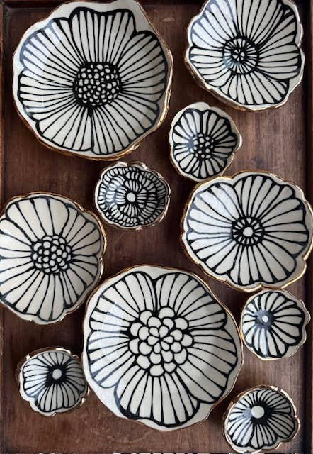 HSIEH CLAY | 4" Handmade Flower-Shaped Ceramic Dish - 22K Gold Accents ...